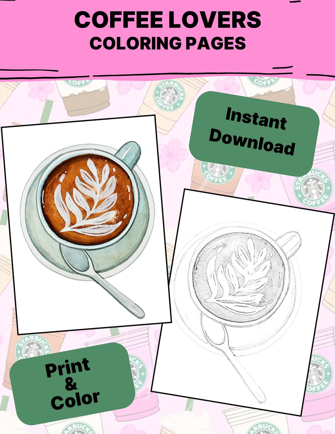 Coffee Lovers Coloring Page - Printable PDF Instant Download - Coffee ...