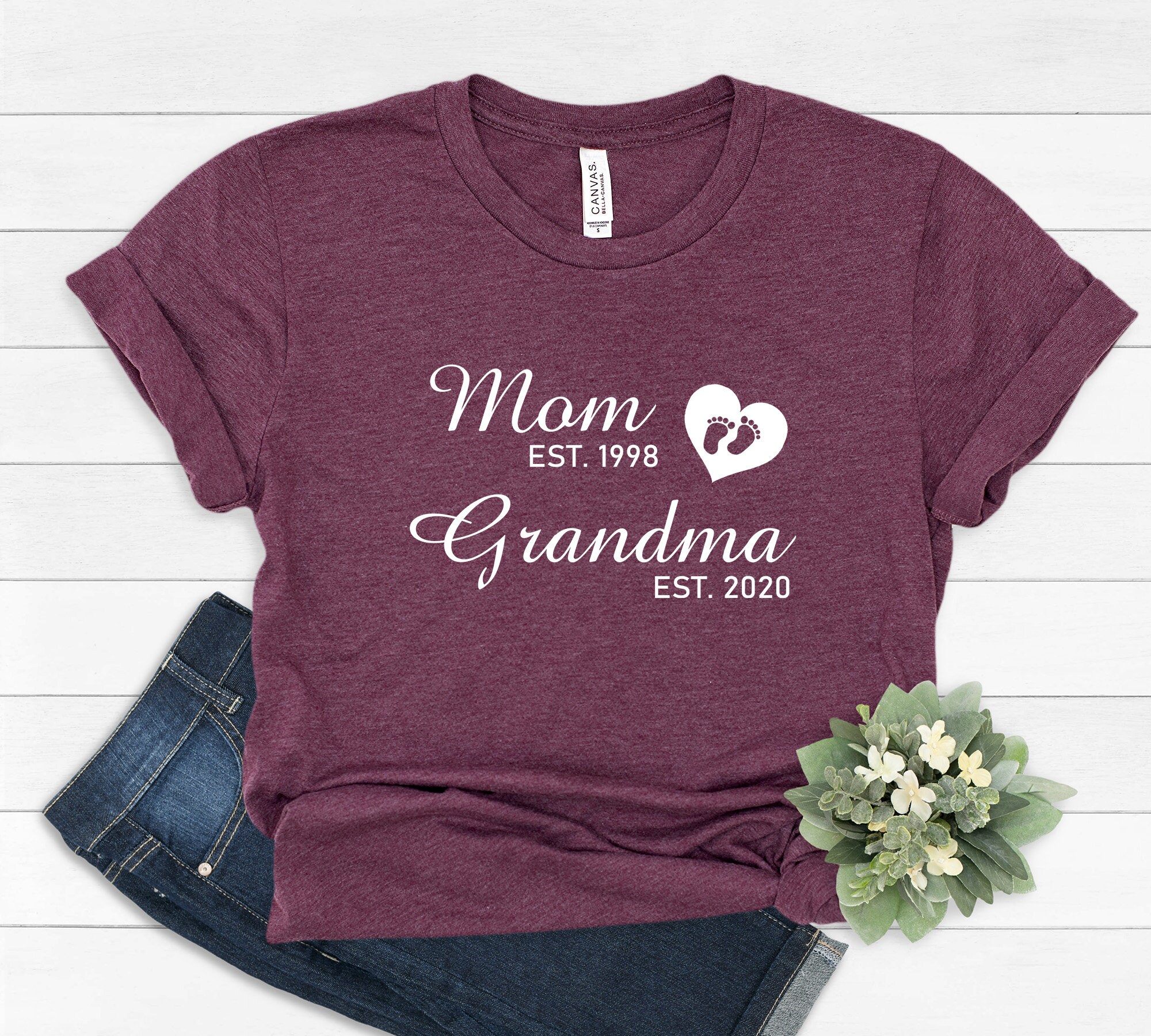 Mom And Grandma Shirt Personalized Mom Est Grandma Est Shirt Etsy