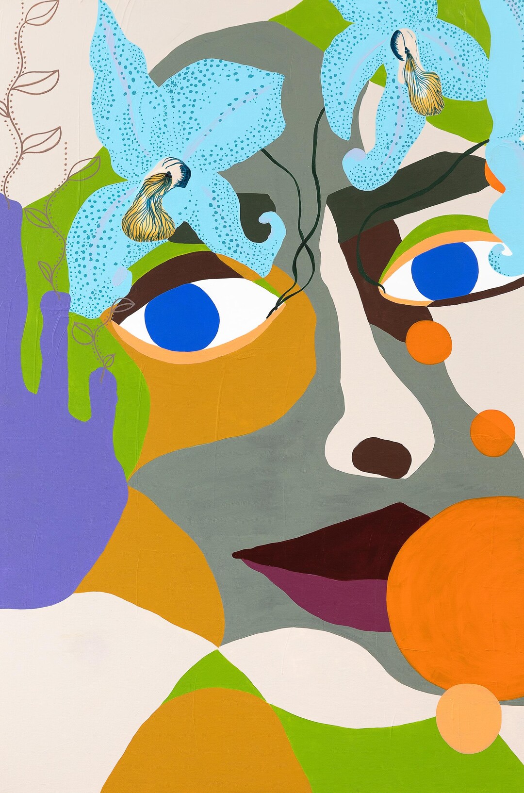 Large Acrylic Painting on Canvas, “ Mercì” Colourful, Contemporary Hand ...