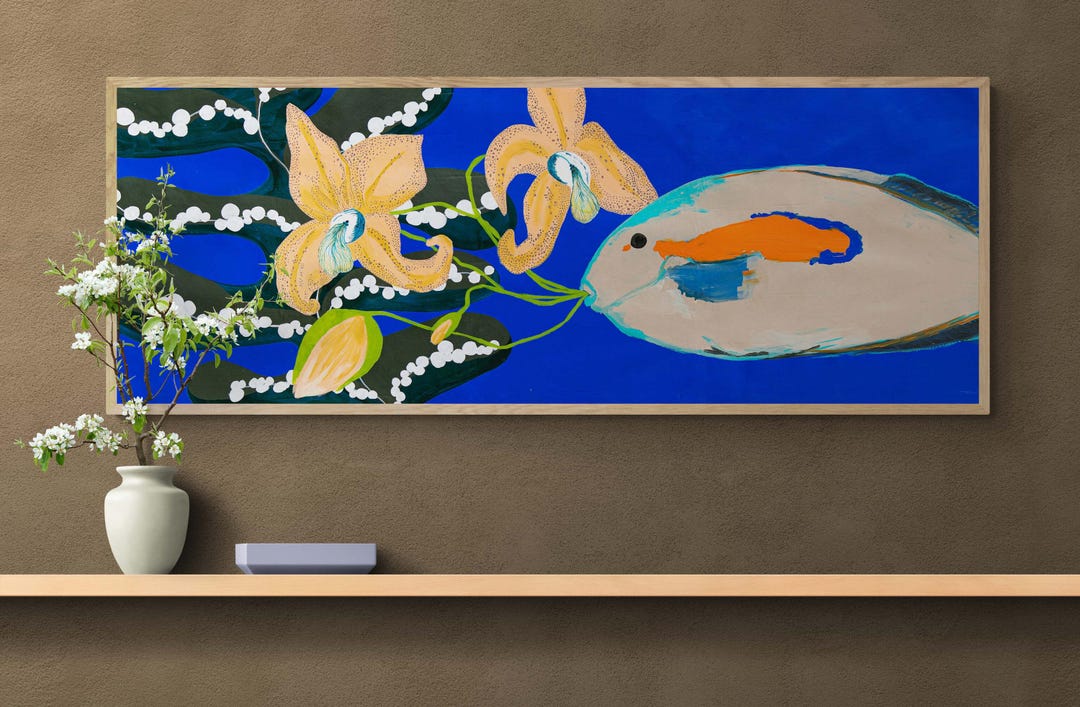 Long Horizontal Ocean Art, Tropicale Fish Acrylic Painting on Canvas ...
