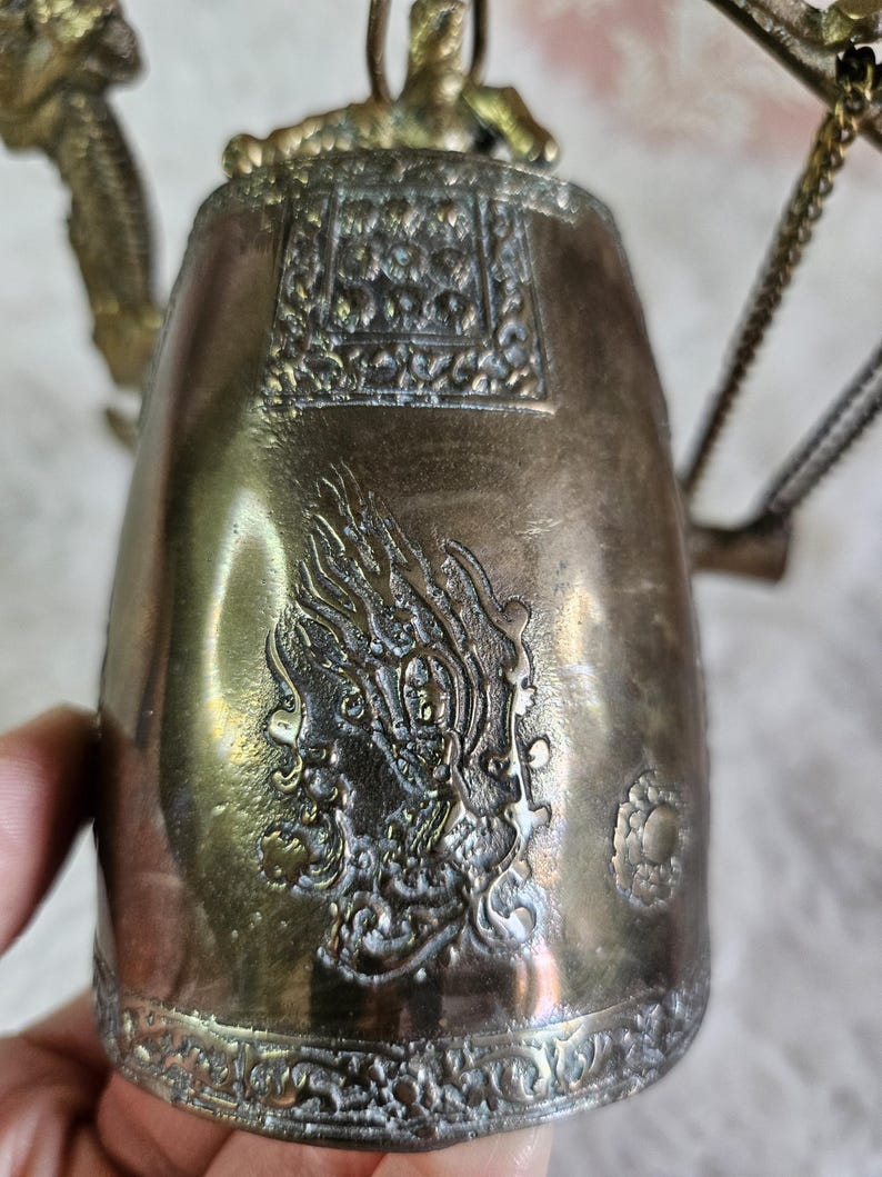 Vintage Brass Dragon Bell With Chained Mallet Antique Home Decor ...