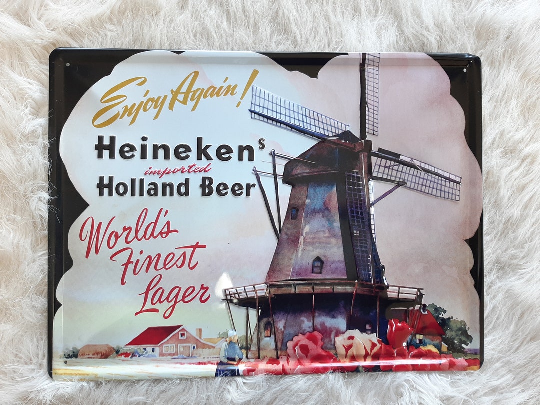 Vintage Windmill Heineken Holland Beer Advertising Metal Tin Sign 15.5 ...