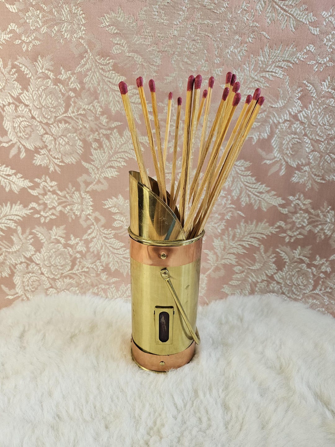 Vintage Copper and Brass Matchstick Holder Small Metal Coal Scuttle ...