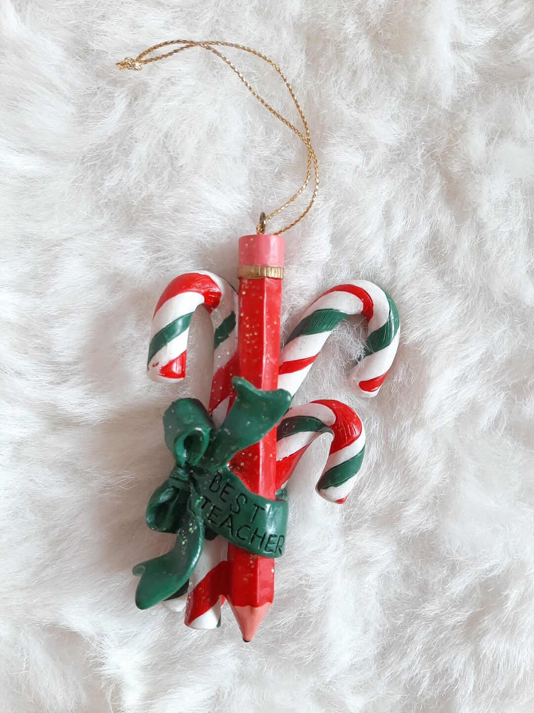 Vintage Pencil&candy Canes 'best Teacher' Chrismas Ornament - Etsy