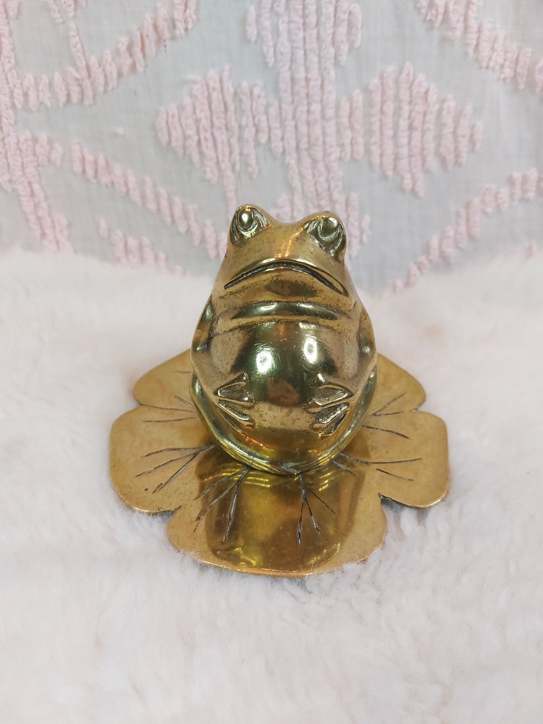 Vintage Solid Brass Frog With Big Belly Standing on the Leave 4" Tall ...