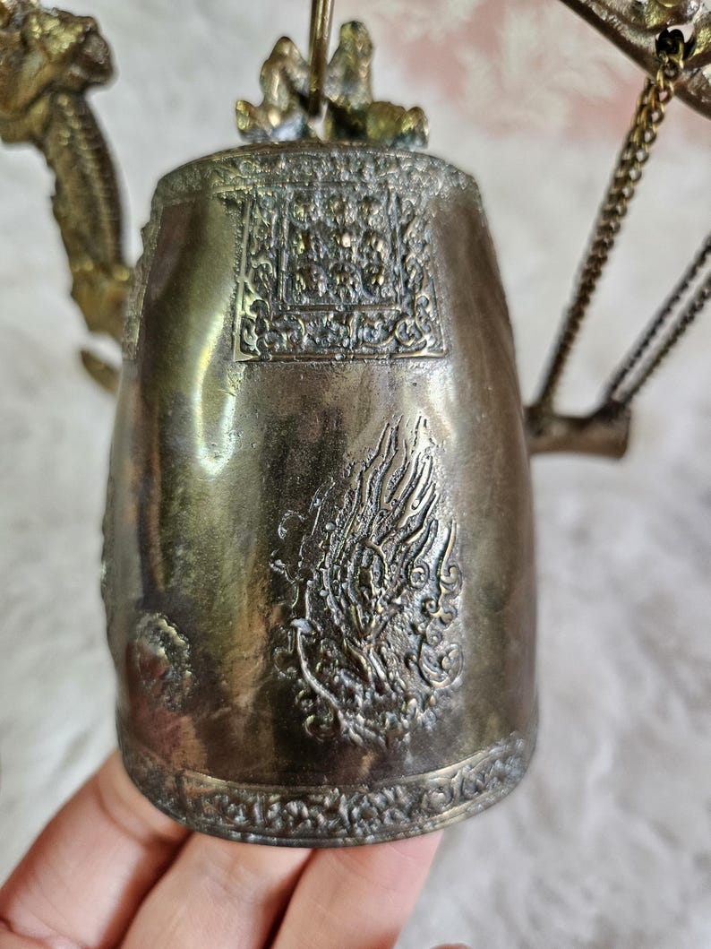 Vintage Brass Dragon Bell With Chained Mallet Antique Home Decor ...