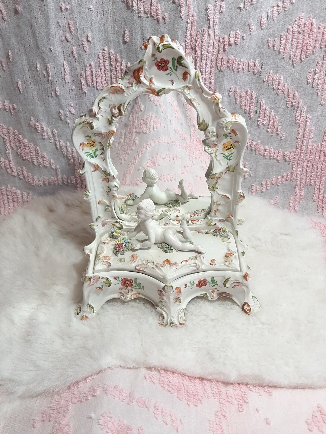 Antique Hand Painted Meissen Rococo Style Porcelain Table Mirror ...