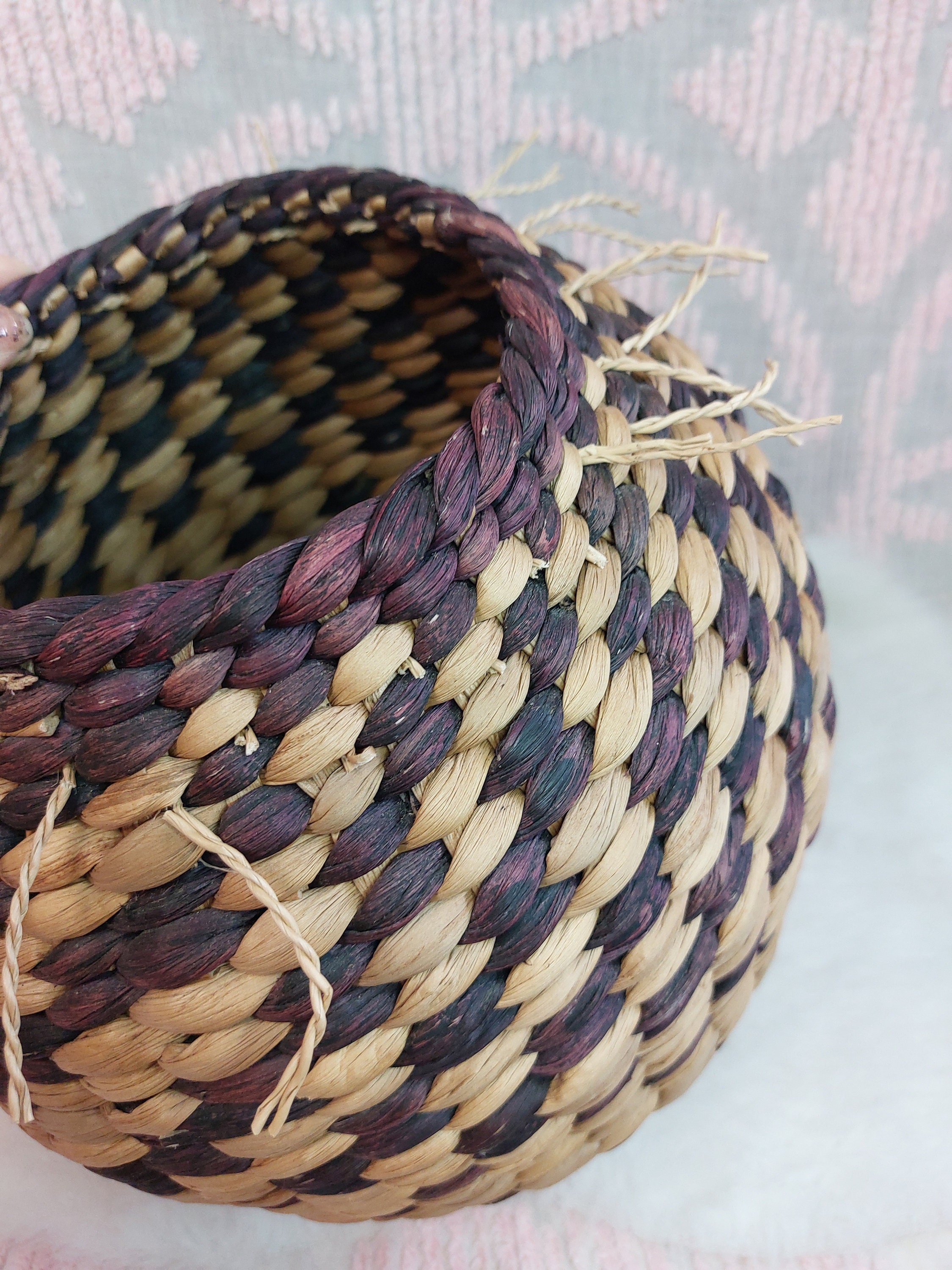 Handwoven Gourd Grass Basket Large Tan Brown Tall Folk Art Storage 9.75 ...