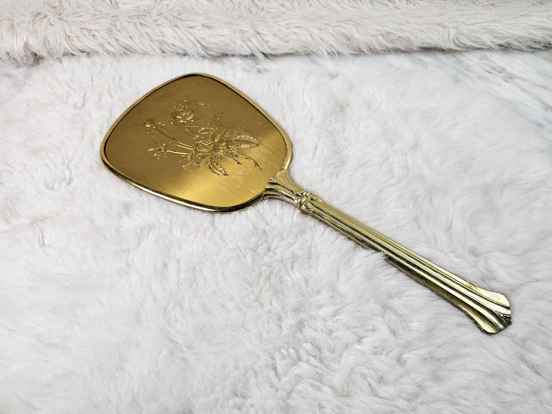 Vintage MCM Gold Plated Vanity Mirror With Flower Pattern - Etsy
