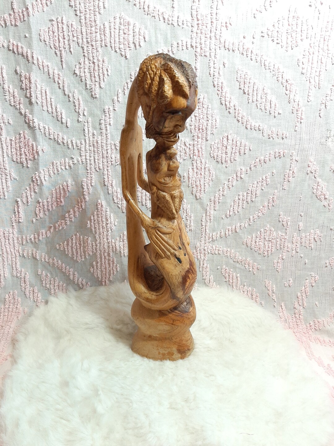 Vintage Olive Wood Carved Chin to Chin Love Couple Expression Style ...