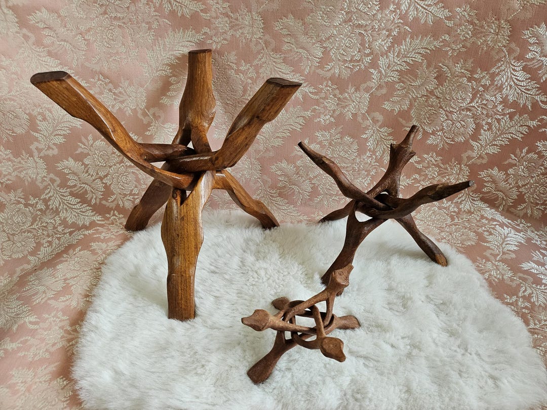 Vintage Hand Carved Wood Tripod 3 Legged Stand/plant Stand Three Size ...