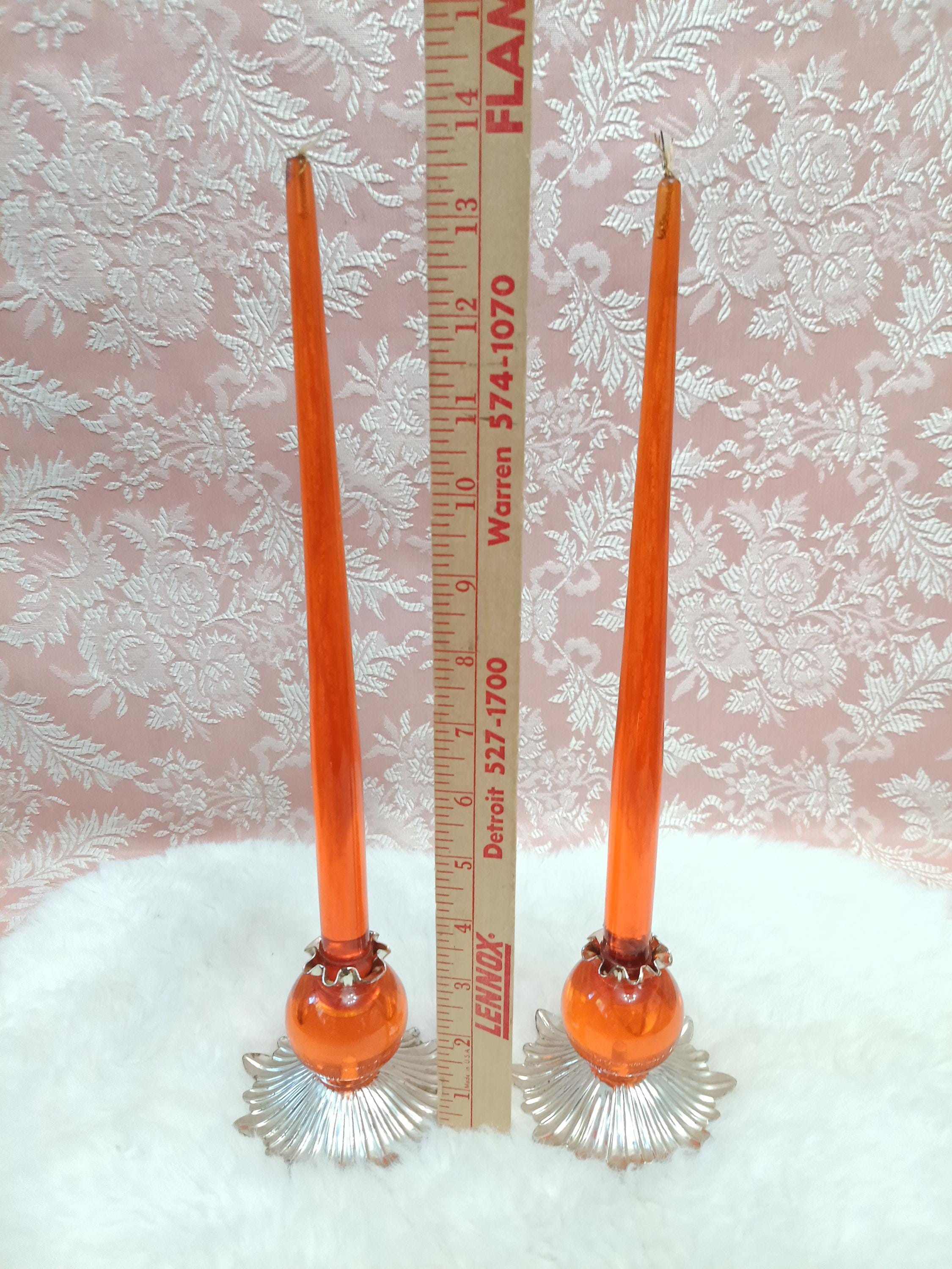 Vintage MCM Orange Lucite Candle and Sticks Decor Set of Pair 13.5 ...