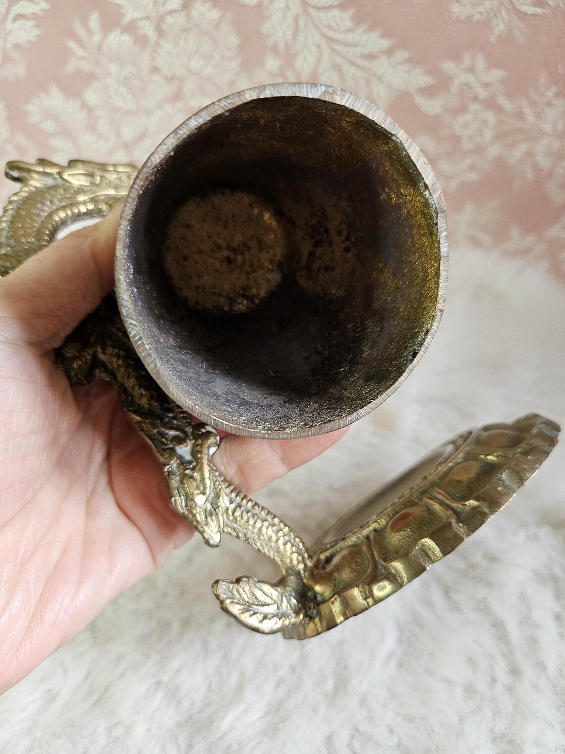 Vintage Brass Dragon Bell With Chained Mallet Antique Home Decor ...