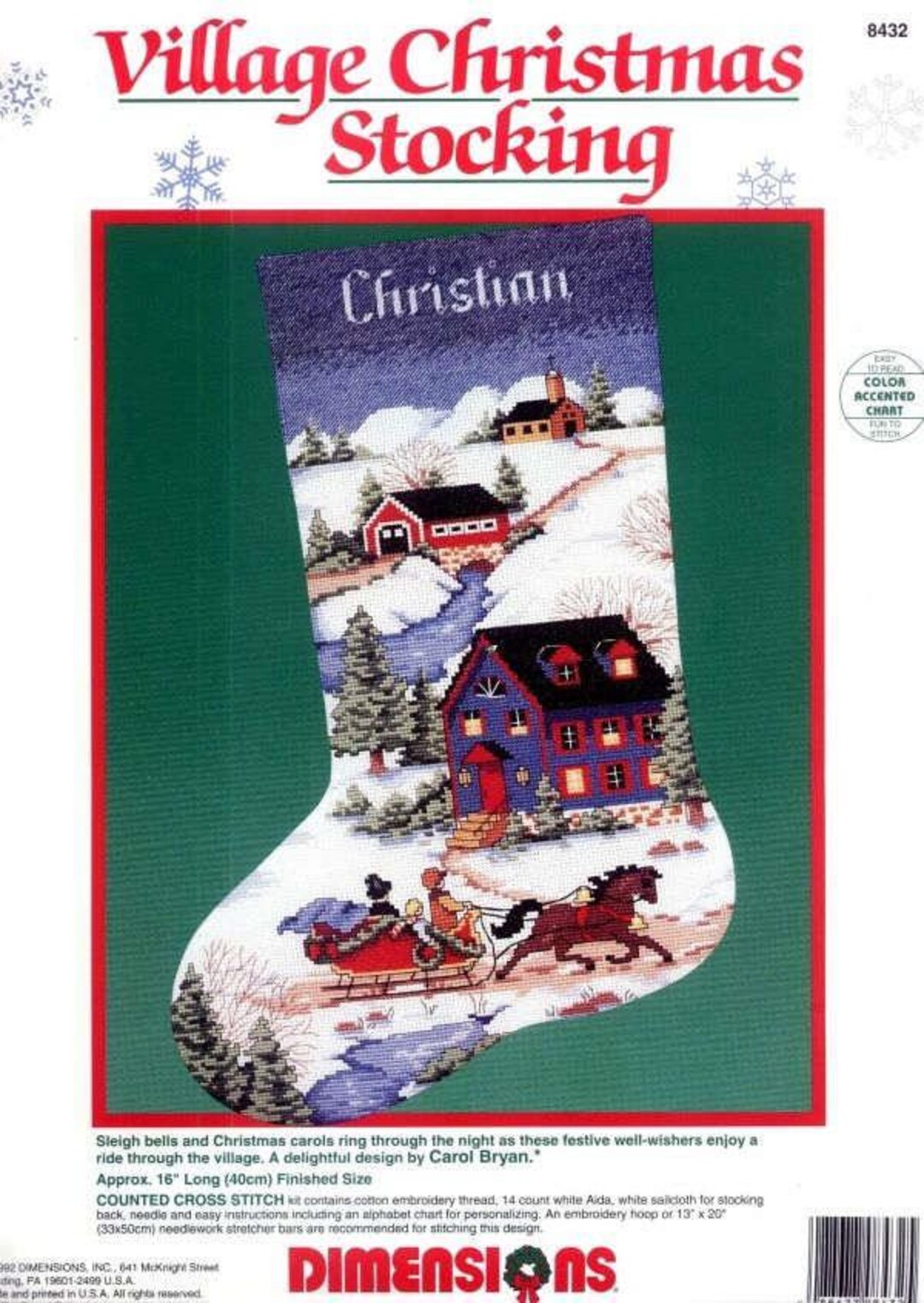 Dimensions Village Christmas Stocking Designed by Carol Bryan Cross ...