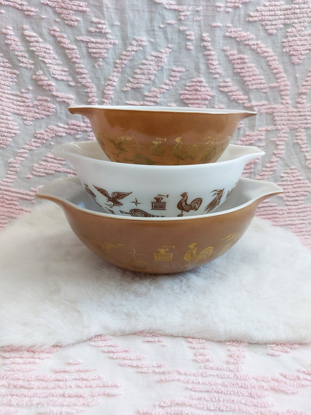 Pyrex Early American Cinderella Bowls Set of 3 #442#443#444 Mixing ...