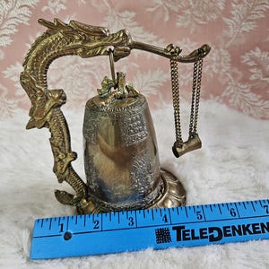 Vintage Brass Dragon Bell With Chained Mallet Antique Home Decor ...