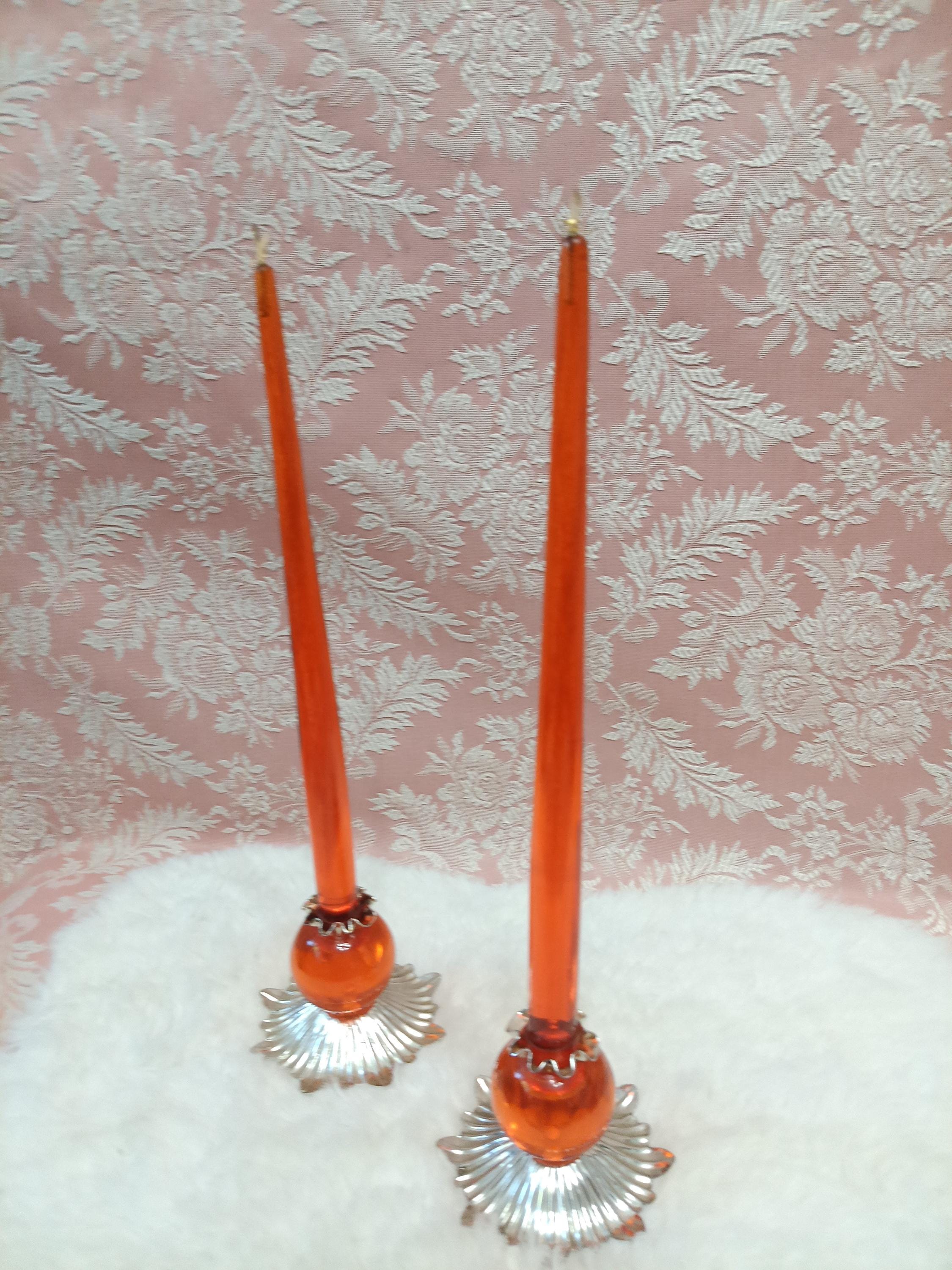 Vintage MCM Orange Lucite Candle and Sticks Decor Set of Pair 13.5 ...