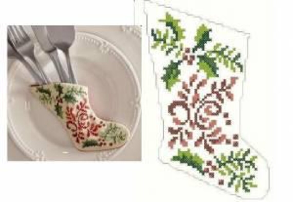 Mini Needlepoint Christmas Stocking Ornament/folk&knife Holder Counted ...