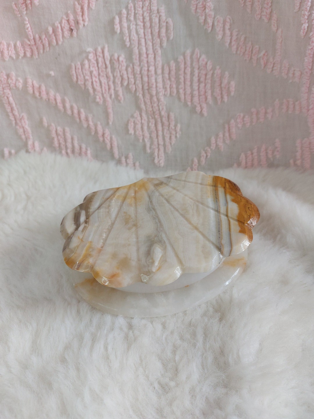 Vintage Scallop Shell Carved Banded Calcite Hinged Trinket Box - Etsy