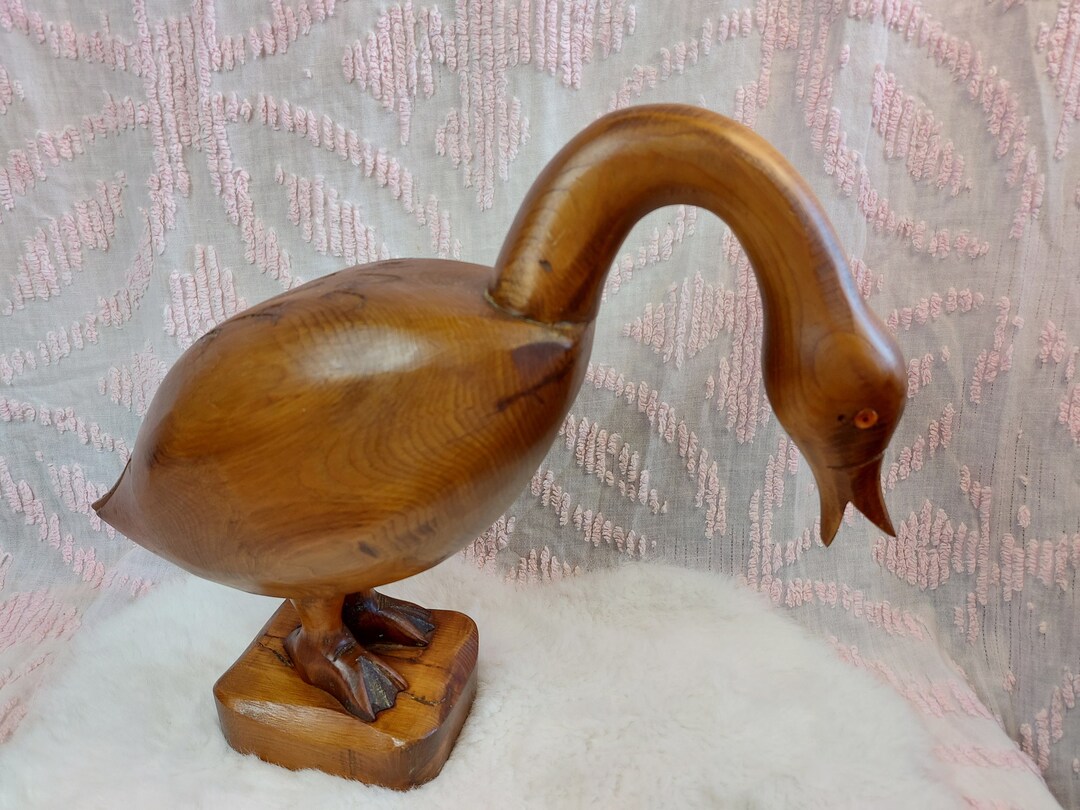 Vintage Hand Carved Wooden Goose Standing Figurine Folk Art 13"w X 13 ...