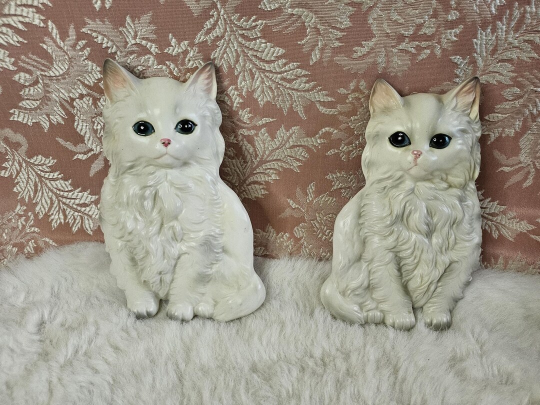 Vintage Ceramic White Kitty Cat Wall Hang Decor Set of Two Enterprise ...