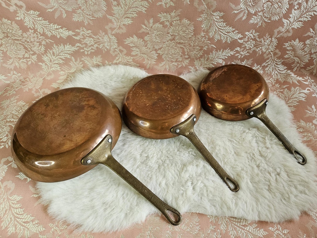 Copper Pan With Solid Brass Handles Vintage Copperware Set of Three 7.5 ...