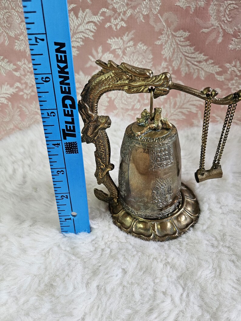 Vintage Brass Dragon Bell With Chained Mallet Antique Home Decor ...