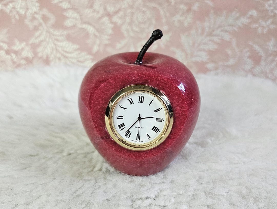 Vintage Red Marble Apple Clock Paperweight Made in Taiwan - Etsy