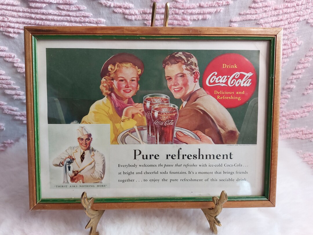 Vintage 30s Coca Cola Pure Refreshment Commercial Print Framed Wall ...
