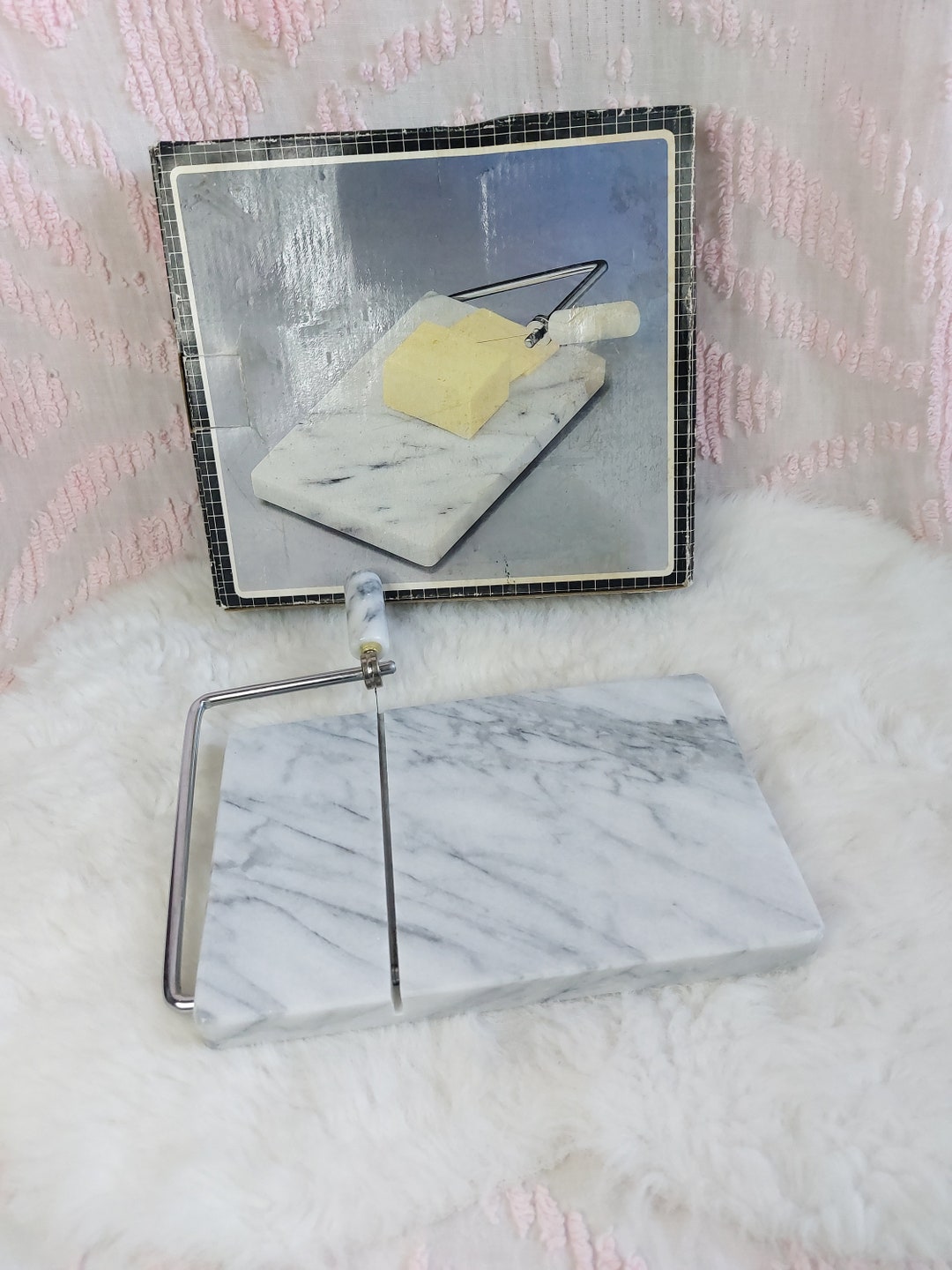 Vintage White Marble Cheese Cutter/cheese Slicer Stainless Wire Slicer ...