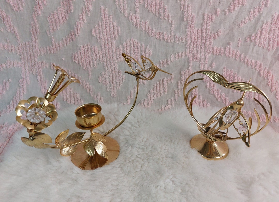 Austrian Crystal 24k Gold Plated Hummingbird Flower Tea Light Candle ...