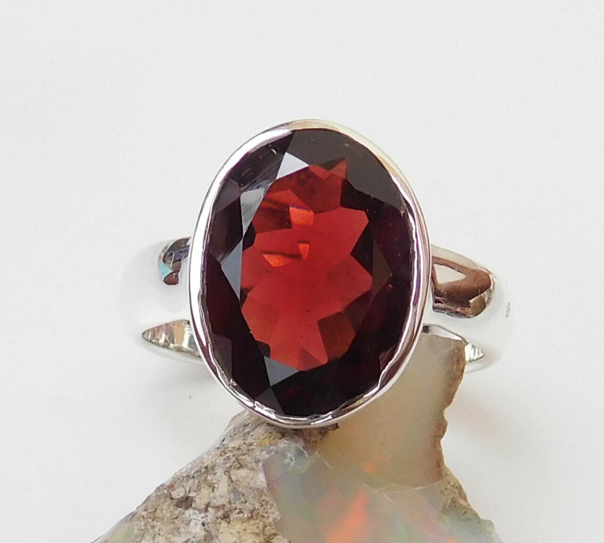 AAA Natural Ova Cut Red Garnet Ring Made in Sterling Silver Ring ...