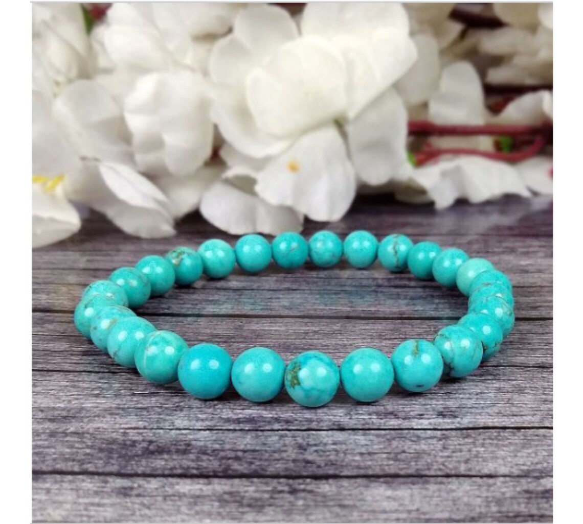 Real Blue Turquoise Gemstone Bracelet Custom Size With Natural Stone ...