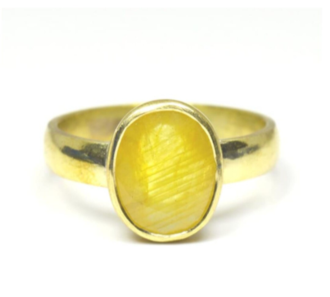 Natural Certified Yellow Sapphire (pukhraj) Panchdhatu Rashi Ratan Astrological Purpose Ring for ...