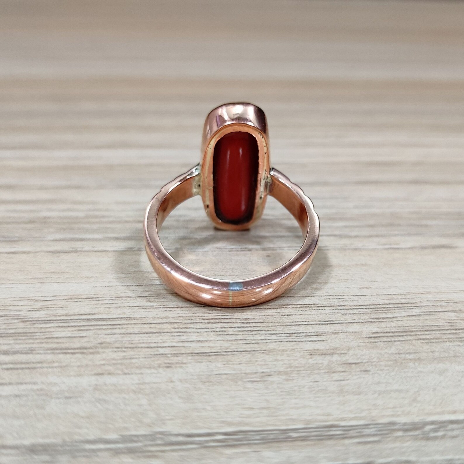 Natural 7-9 Ct Long and Cylindrical Red Coral/ Moonga/ Munga Ring With ...