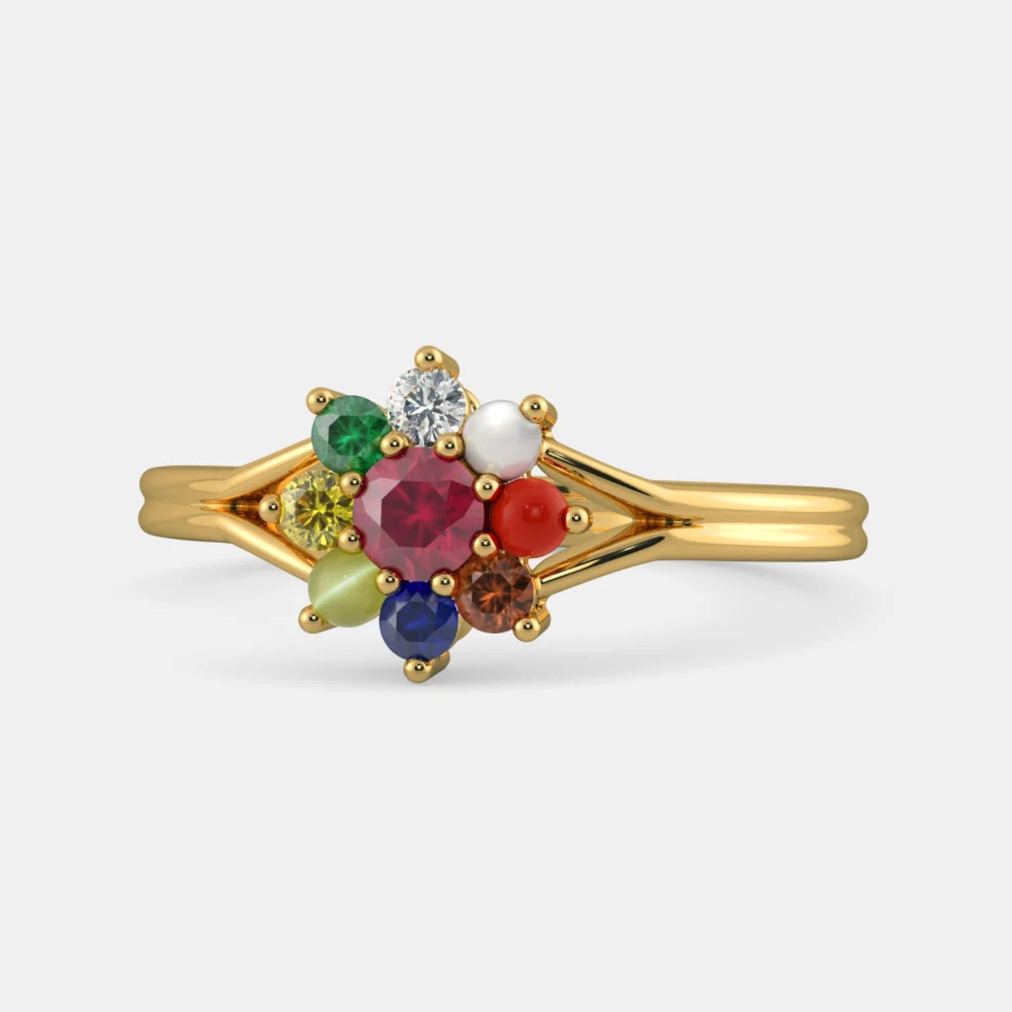 Nine Gemstone Ring, Natural and Certified Navratna Ring, 3mm Center & 2 ...