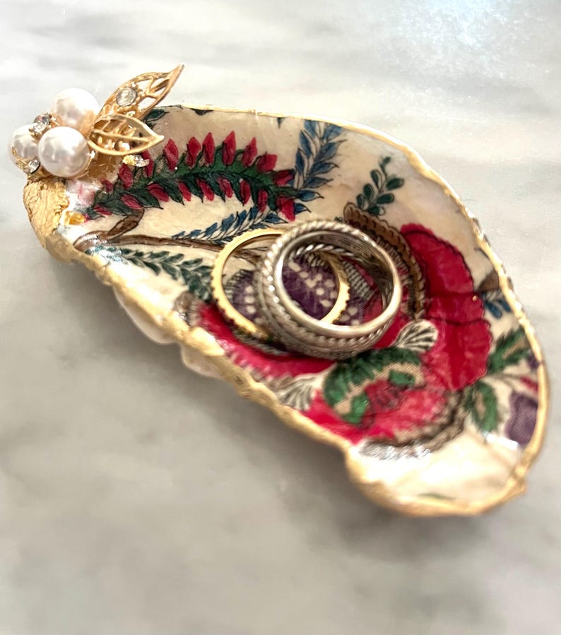 Oyster Shell Ring Dish (set of 3) | Upcycled Ring Dish | Decoupage ...