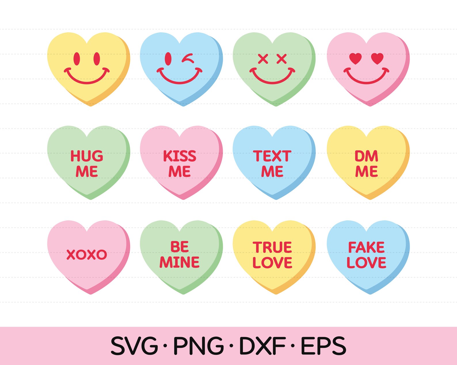 Conversation Hearts Bundle SVG, Valentines Day SVG, Valentine Candy ...