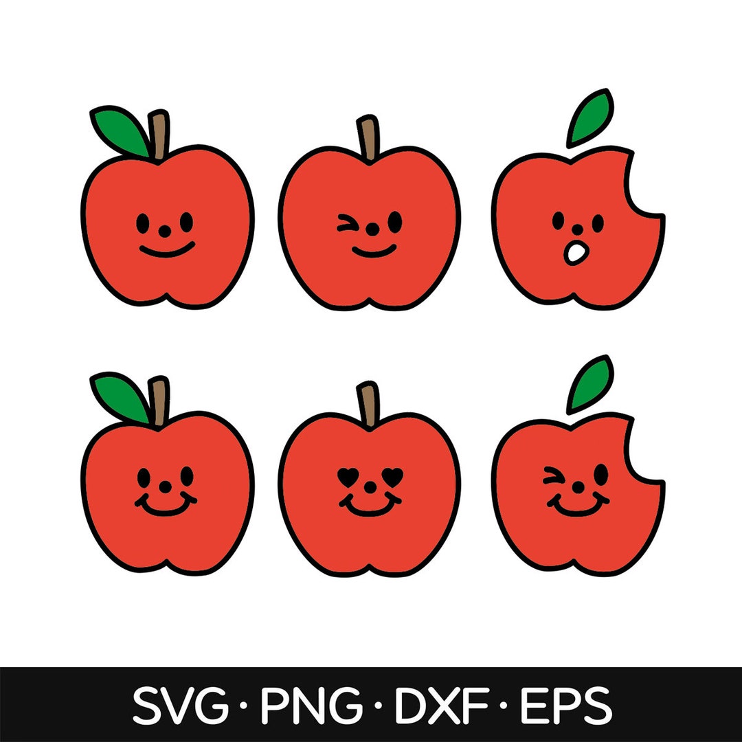 Happy Apple Svg, Apple Png, Apple Dxf, Kawaii Apple Svg, Cricut Apple ...