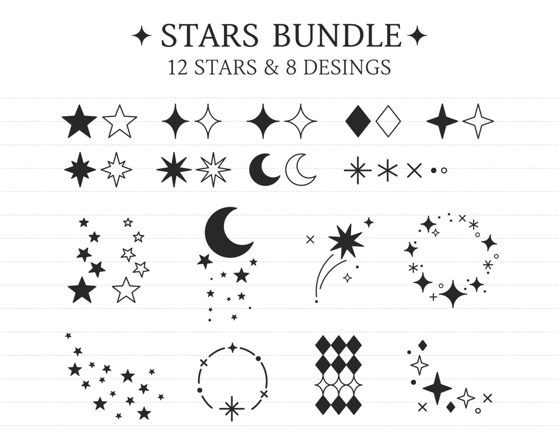 Stars Bundle SVG Hand Drawn | Shooting Star Svg | Lone Star Svg | Star ...