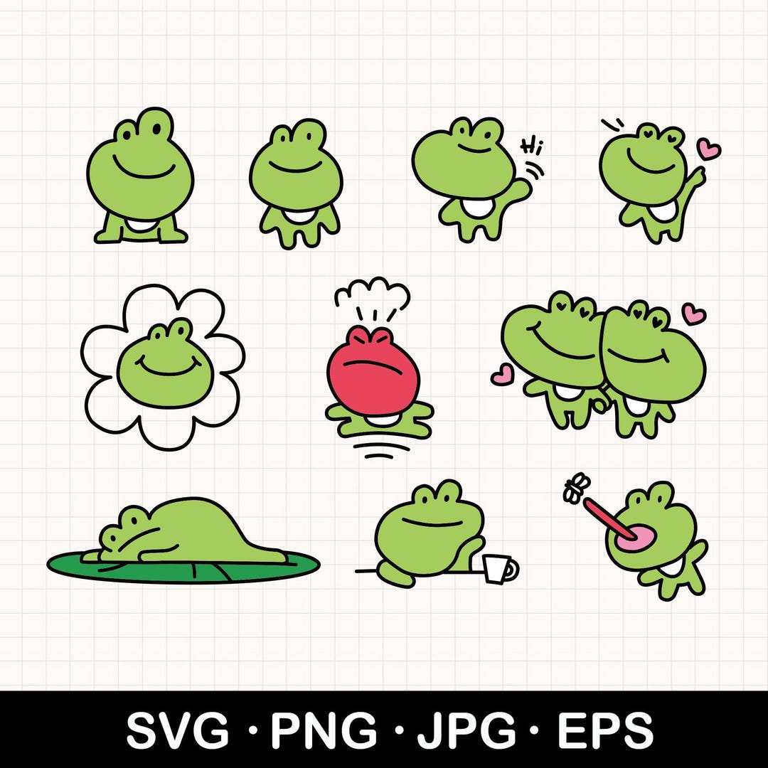 Kawaii Frogs PNG Bundle, Cute Frog SVG, Kawaii Froggy SVG, Frog Sticker ...
