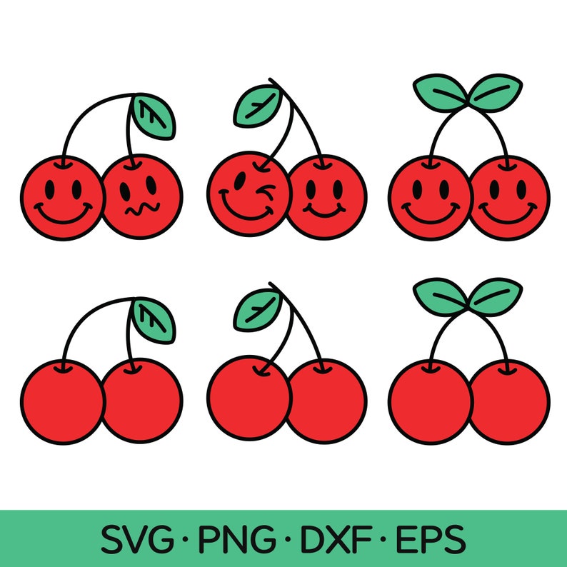Smiley Cherry SVG Files, Cute Cherry Svg, Kawaii Cherry Svg, Smiley ...