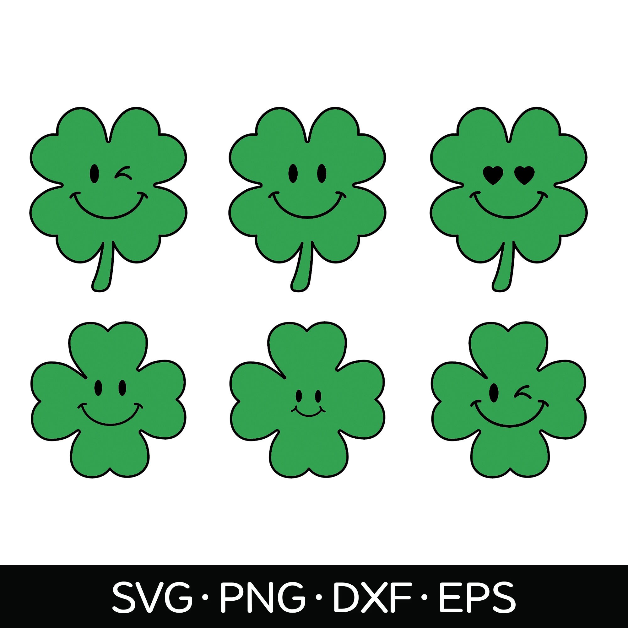 Smiley Clover SVG Files, Happy Four Leaf SVG, Retro Clover Png ...
