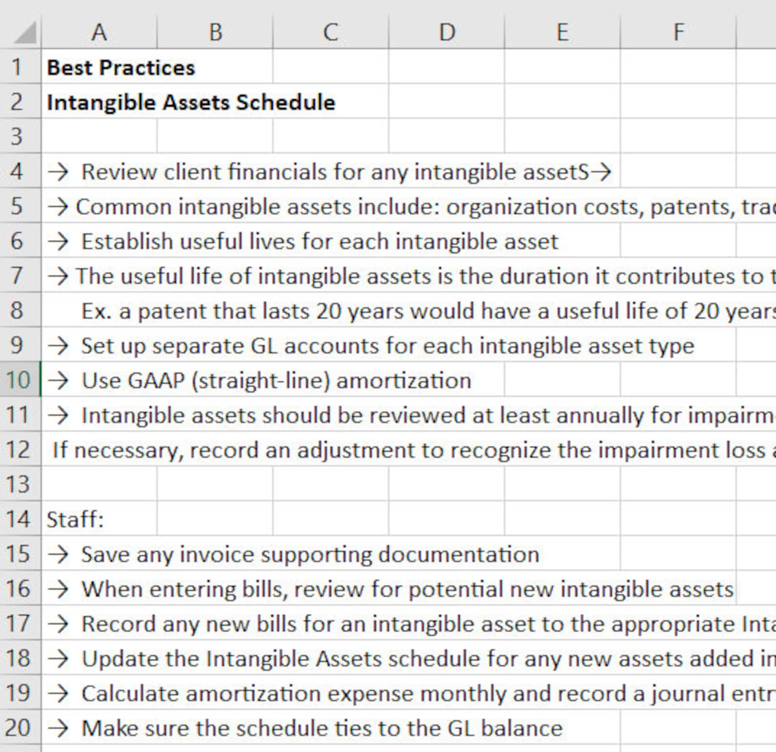 Intangible Asset Schedule - Digital Download - Google Sheets/excel - Etsy