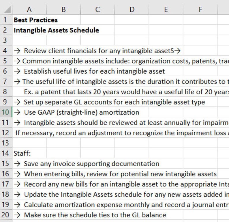 Intangible Asset Schedule - Digital Download - Google Sheets/excel - Etsy