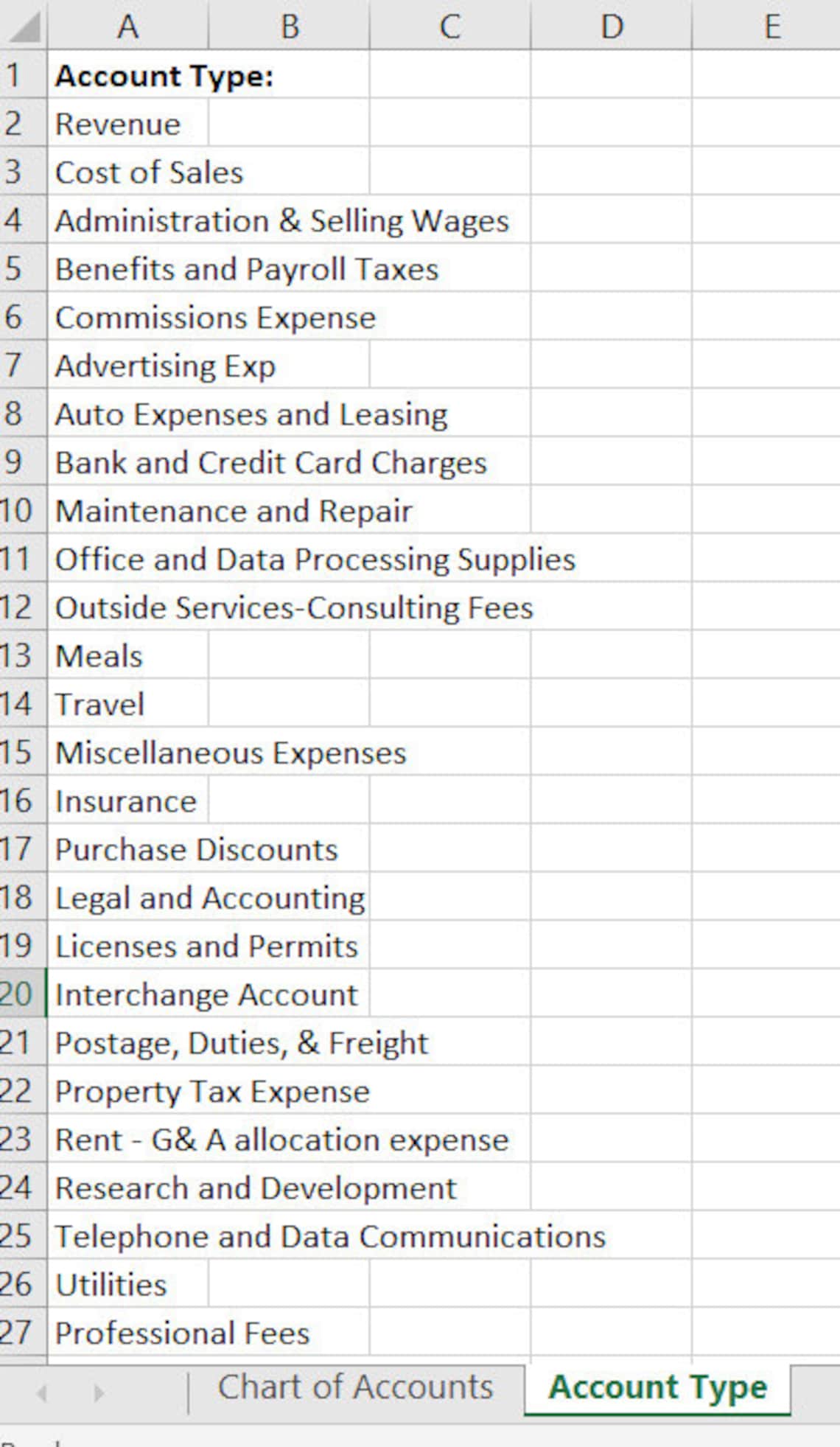 Chart of Accounts - Digital Download - Compatible With Google Sheets ...