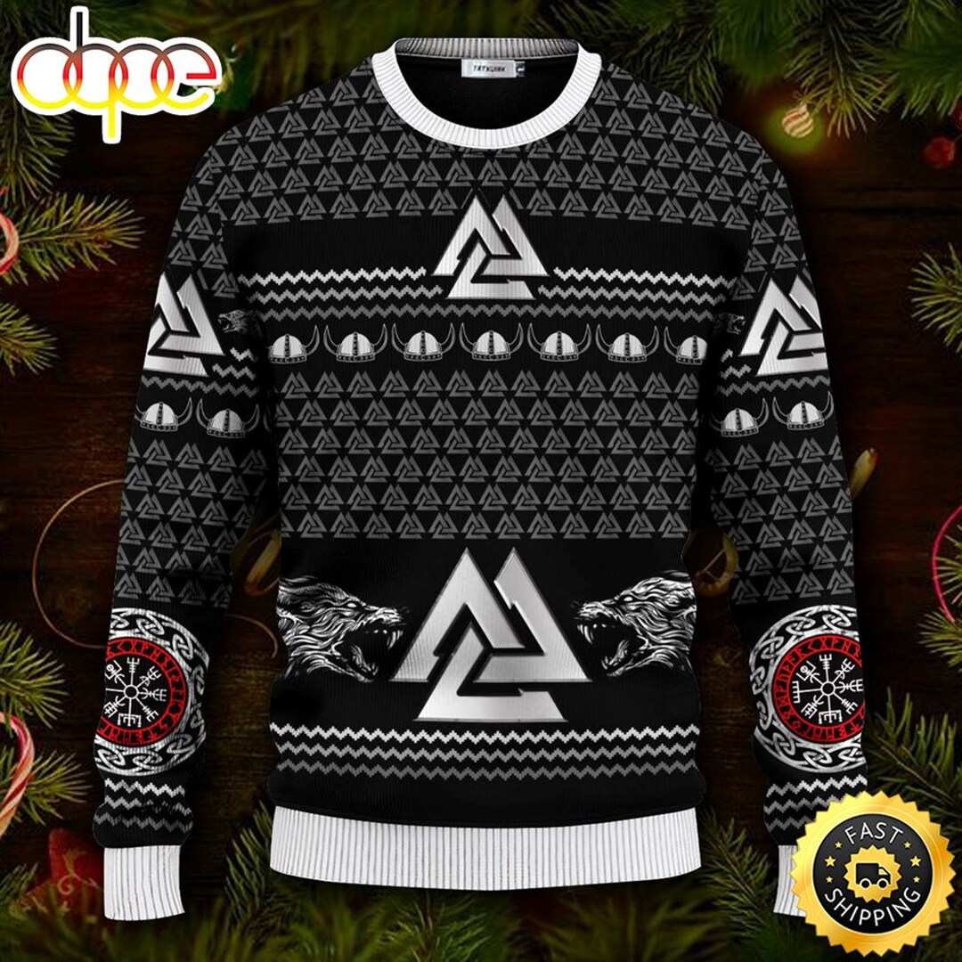 Wolf Valknut Pattern Ugly Christmas Sweater Victory or - Etsy