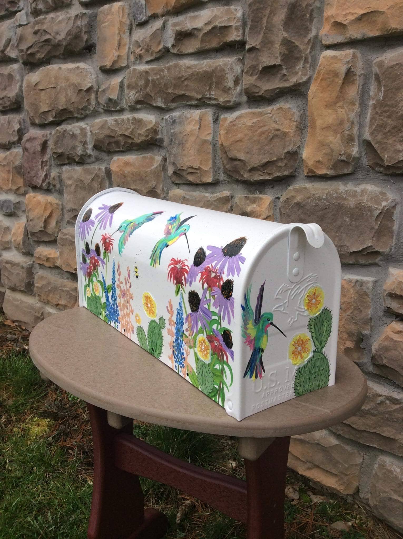 Hand Painted Mailbox, Medium Mailbox, Wildflowers, Hummingbirds, Floral ...