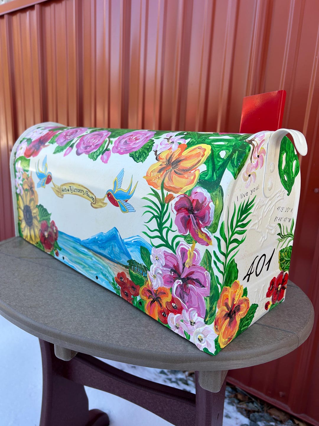 Hand Painted Mailbox, Medium Mailbox, Wildflowers, Birds, Floral ...