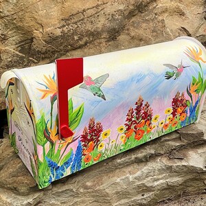 Hand Painted Mailbox, Medium Mailbox, Wildflowers, Hummingbirds, Floral ...